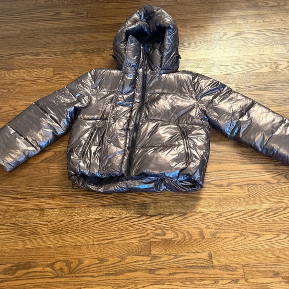 GAP | Jackets & Coats | Gap Womens Shiny Silver Puffer Jacket Size ...
